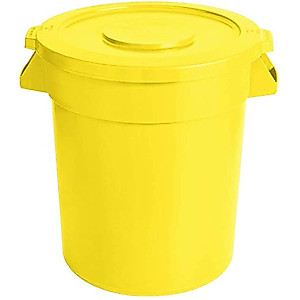 PRO&Family 41 Qt. / 10 Gallon / 38 Liters Yellow Round Commercial Trash Can and Lid. Kitchen Garbage Can Office Trash Can Recycle Bin Waste Basket Touchless