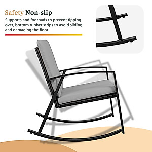 Walsunny 3 Pieces Patio Set Outdoor Wicker Patio Furniture Sets Modern Rocking Bistro Set Rattan Chair Conversation Sets with Coffee Table (Grey)