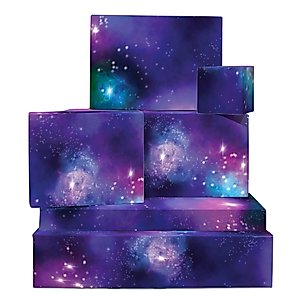 CENTRAL 23 Space Wrapping Paper - 6 Sheets of Gift Wrap and Tags - Blue Purple Galaxy - Dreamy - Fun Birthday Wrapping Paper for Men Women Adult Kids Boys Girls - Recyclable