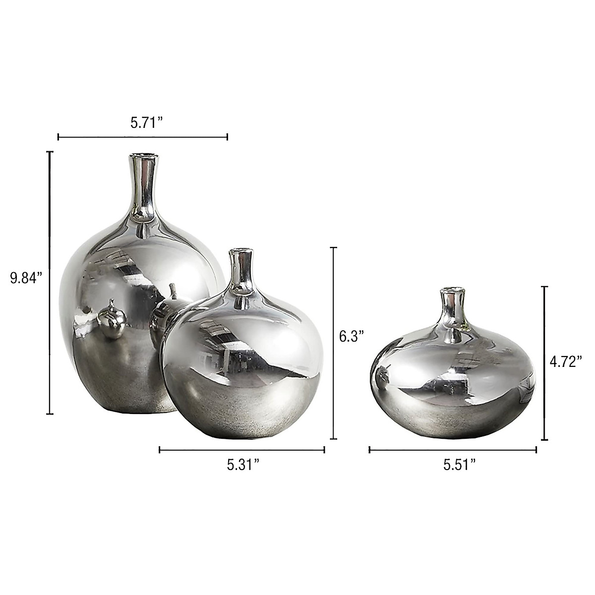 Madison Park Signature Ansen Ceramic Handmade Vase Set Home Décor - Metallic Accent Living Room Decoration Ideal for Shelf, Side Table, Mantle Ornaments, Multi Size, Silver 3 Piece