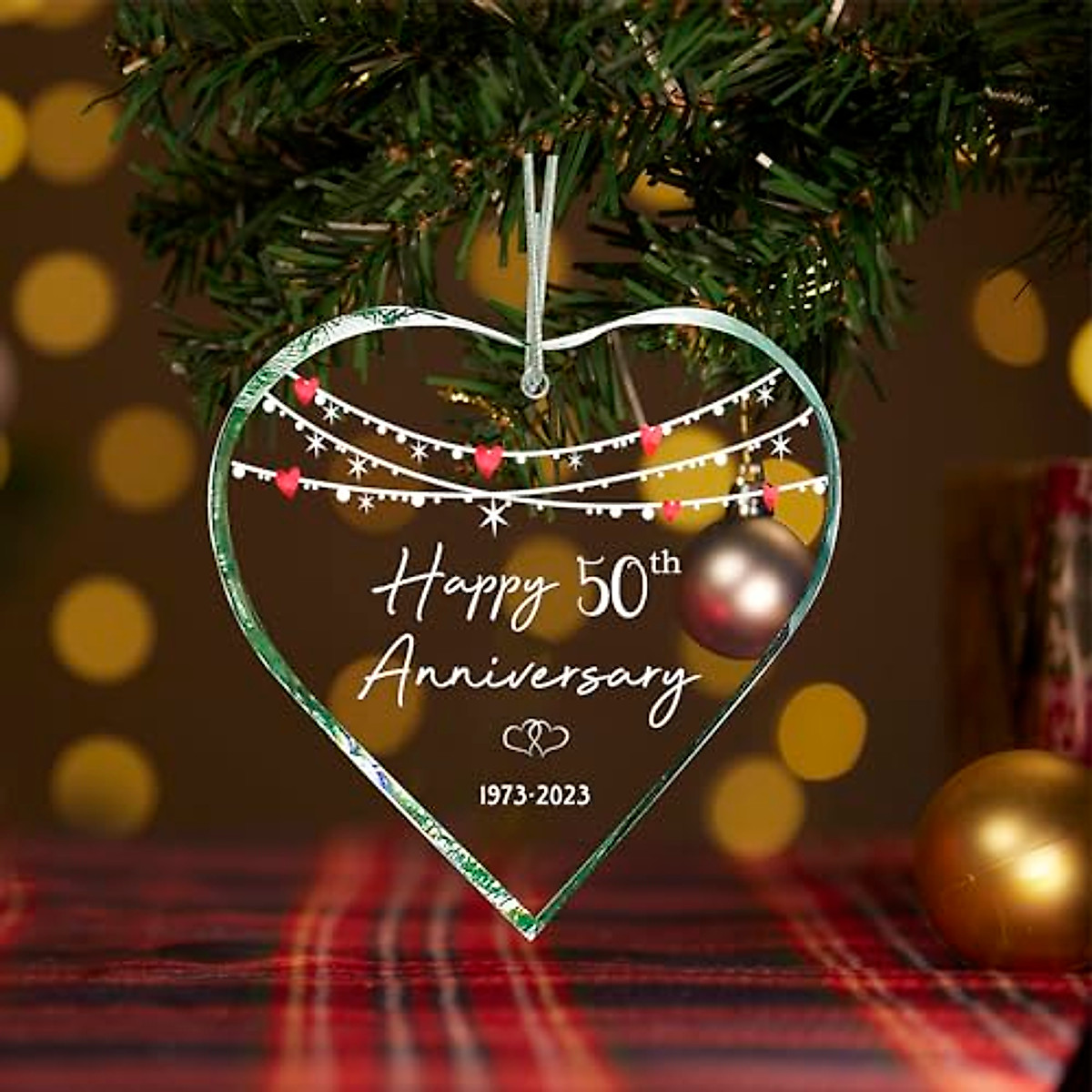 ZUNON 50th Ornament Wedding 50 Years Parents Couple Gift Hanging 2023 Christmas Mr Mrs Married Husband Wife Xmas Decorations Grandparents (50th