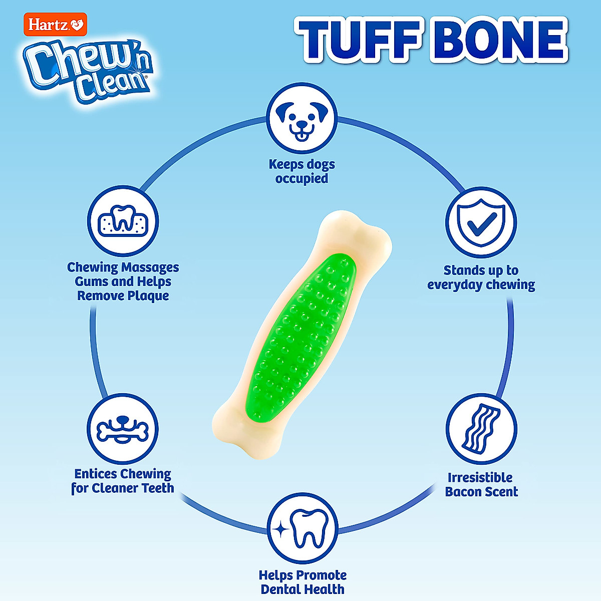 Hartz Chew 'n Clean Tuff Bone Tough Dog Chew Toy, Large 3 Pack