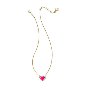 Kendra Scott Ari Heart Adjustable Length Pendant Necklace for Women, Fashion Jewelry, 14k Gold-Plated, Neon Pink