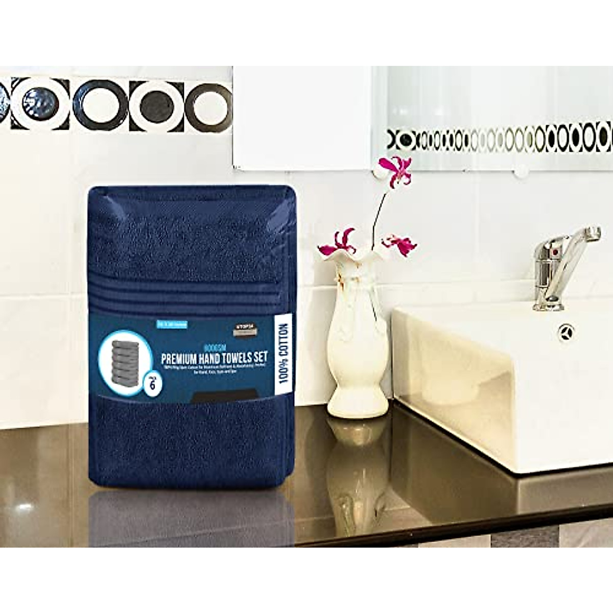 Utopia Towels 6 Piece Luxury Hand Towels Set, (16 x 28 inches) 100% Ring Spun Cotton, Lightweight and Highly Absorbent 600GSM Towels for Bathroom, Travel, Camp, Hotel, and Spa (Navy)