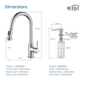 KIBI Casa Single Handle Pull Down Faucet for Kitchen Sink | Solid Brass High Arc Faucet Spout | Kitchen Faucet with Pull Down Sprayer (Chrome) (KKF2002) (Soap Dispenser included)