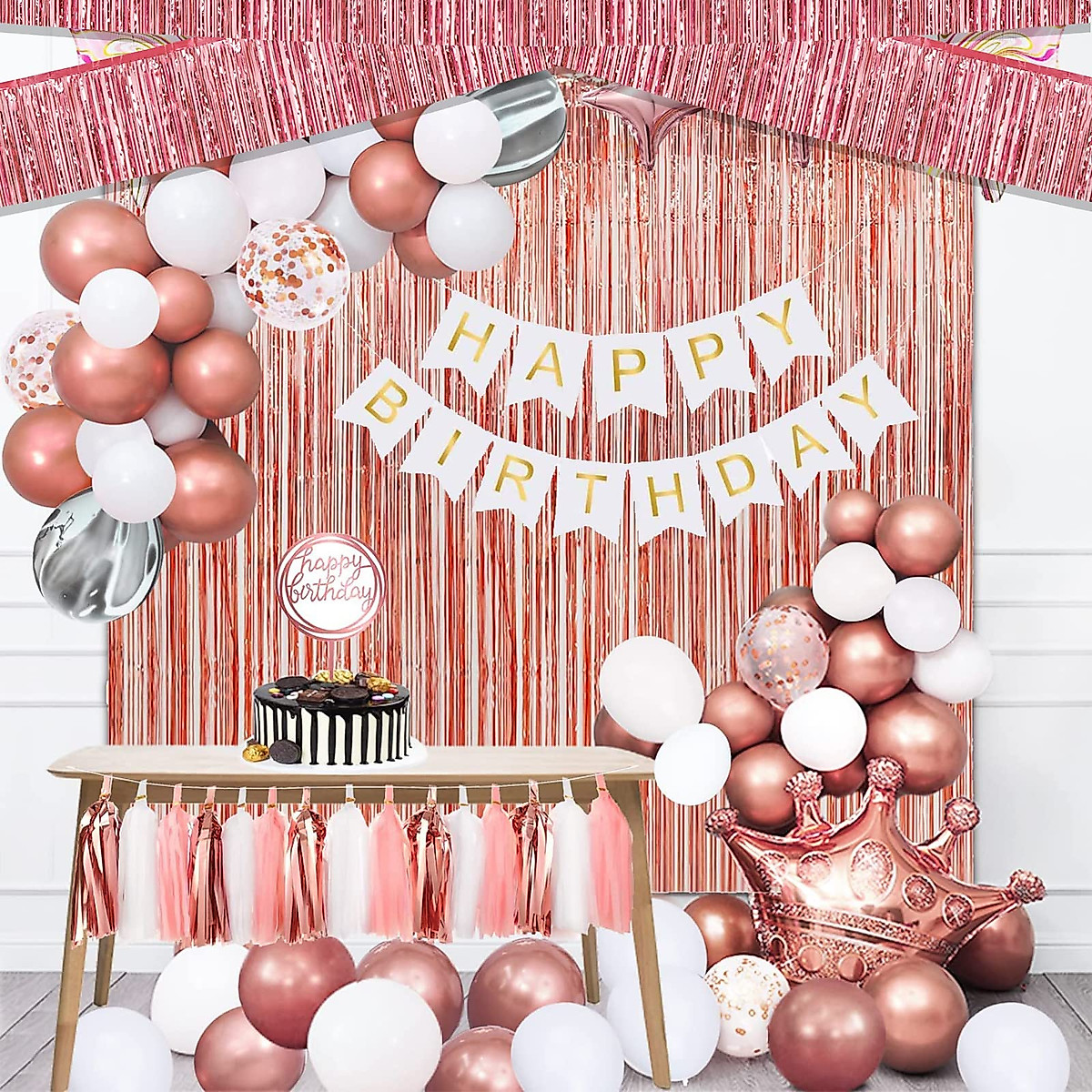 6 Pack 10 Feet Foil Fringe Garland Metallic Tinsel Streamers Banner Wall Hanging Curtain Backdrop for Parade Floats, Bachelorette, Wedding, Birthday, Halloween, Christmas Party Decorations(Pink)