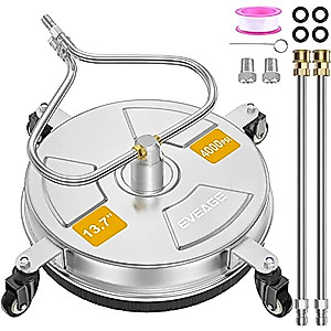 EVEAGE 13.7" "Viper Surround Pressure Washer Surface Cleaner with 4 Wheels Stainless Steel Washer Surface Cleaner & Unique Bending Rod Design 2 Nozzels for Cleaning Driveway, Sidewalk, Max 4000PSI