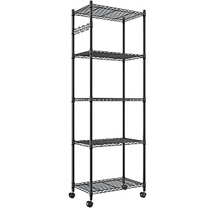 Devo Shelving Unit, Heavy Duty Shelving, Storage Shelves with Wheels, Metal Storage Rack for Laundry Bathroom Kitchen Garage Pantry Organization (24" * 14" * 71", Black)