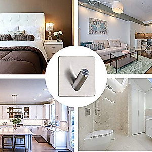 4 Pack Adhesive Hooks Metal Heavy Duty Wall Mounted 3M Sticky Hook for Hanging Coat, Scarf, Bag, Towel, Keys for Home, Bedroom, Entryway NO Damage Wall Hangers Square Brushed Nickel