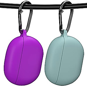 Kanya Case Compatible Beats Studio Buds,2 Packs Full Protective Shockproof Anti-Slip Silicone Case Cover with Carabiner and Silicone Hand Strap for Beats Studio Buds 2021 (Deep Purple+Mint Green)