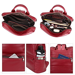 ALTOSY Leather Backpack for Women Elegant Genuine Backpack Purse Ladies Leather Shoulderbag （S80 Red Wine）