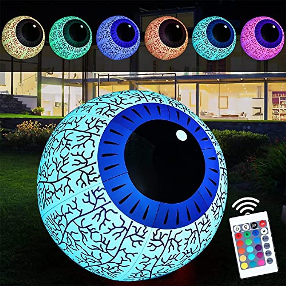 Halloween Decorations 24 inch Halloween Inflatable Ghost Eyeball with Built-in Battery Powered RGB LED Light Suitable for Indoor Outdoor Yard Party Halloween Decor with Remote Controller