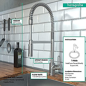 hansgrohe Talis Loop Stainless Steel Commercial Kitchen Faucet, Kitchen Faucets with Pull Down Sprayer, Faucet for Kitchen Sink, Stainless Steel Optic 04700805