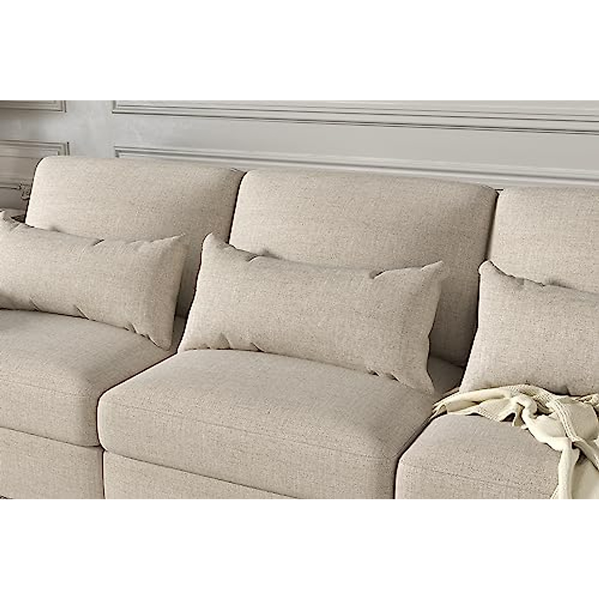 Sunrise Coast Modular Sofa Couch 130" Convertible L Shaped Sofas&Couches with Movable Ottoman Sectional, Beige