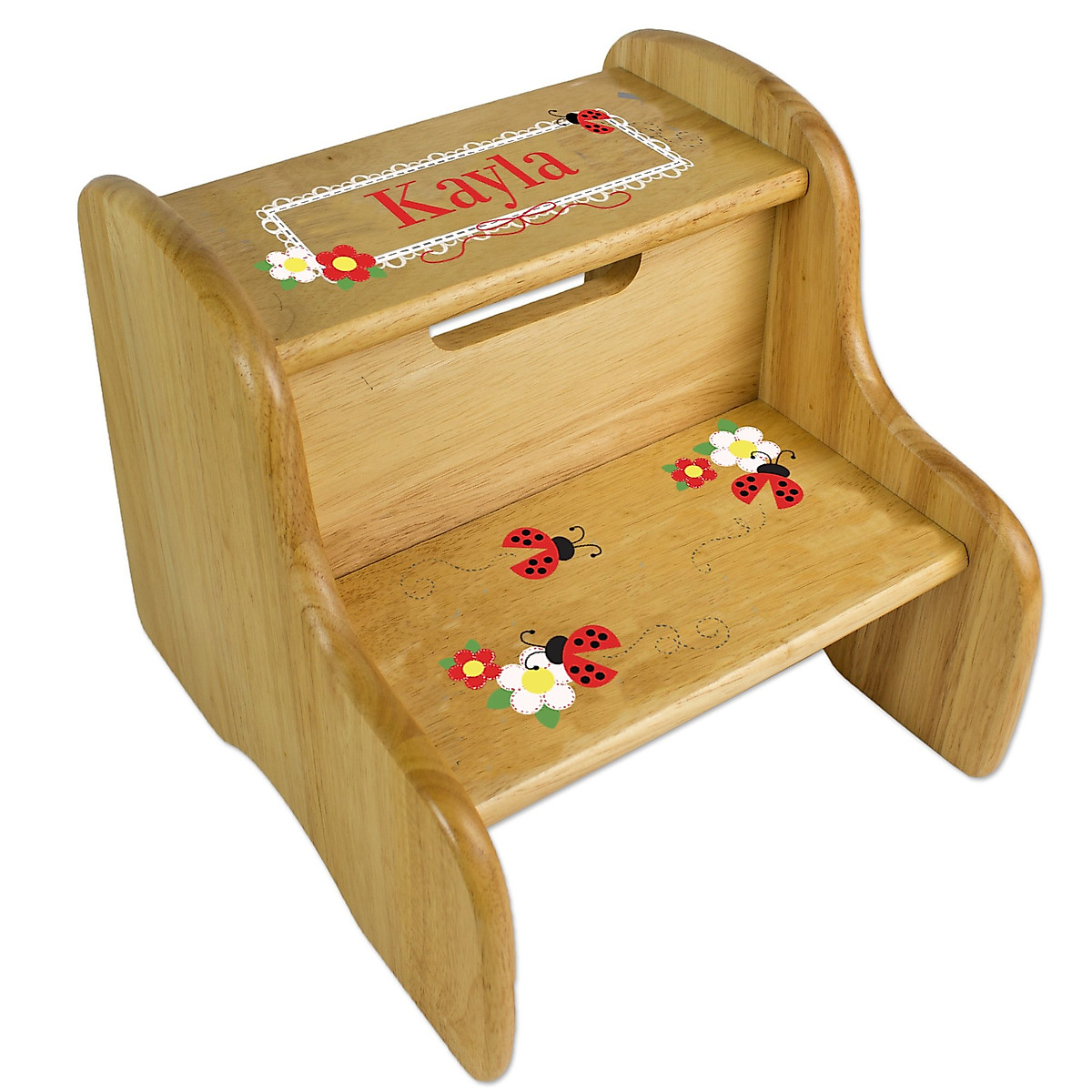 Personalized Red Ladybugs Natural Two Step Stool