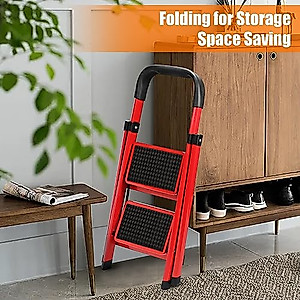 2 Step Ladder,Folding Step Stool with Handgrip and Anti-Slip Wide Pedal,Lightweight and Sturdy,Ideal for Home Kitchen Office Use.