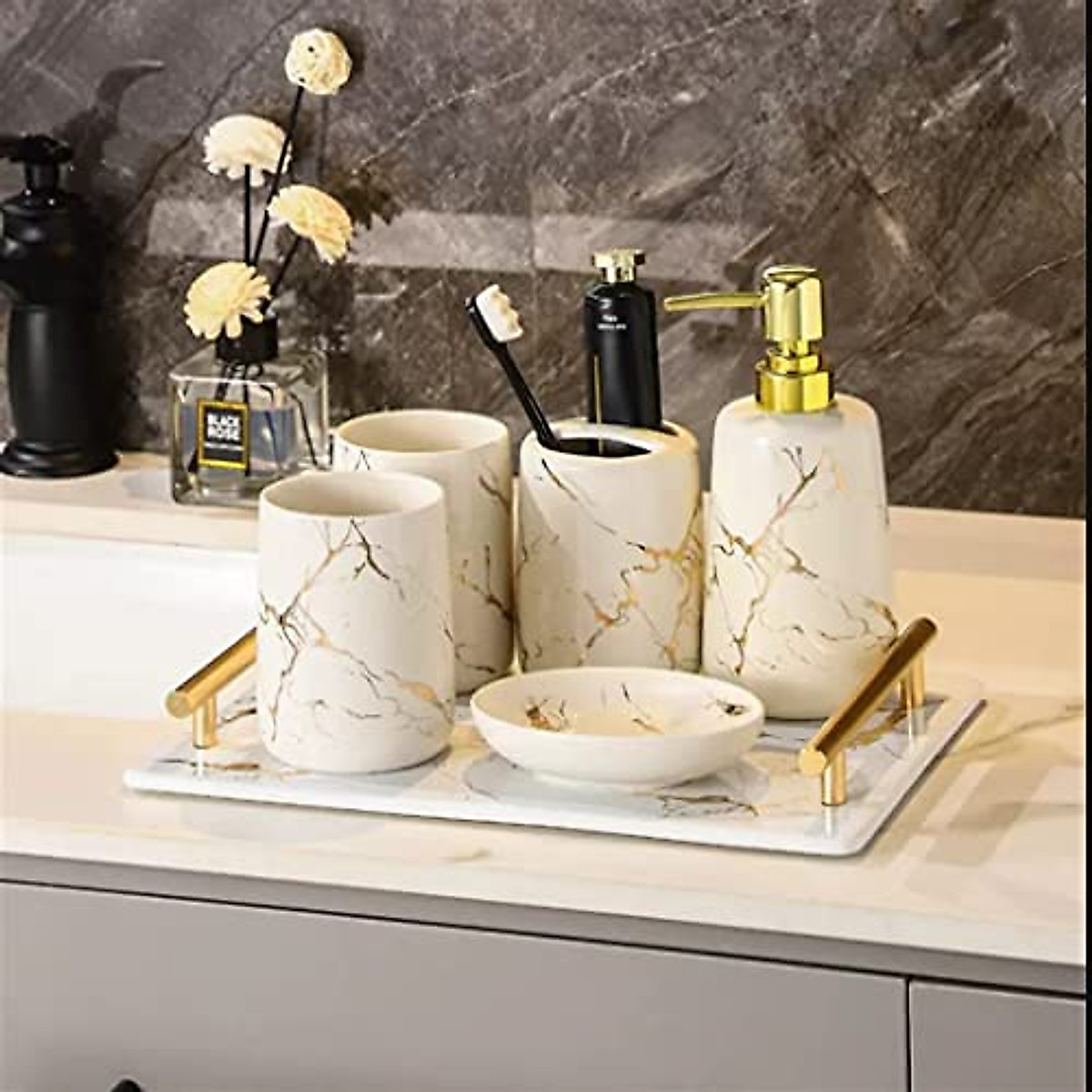 CZDYUF Bathroom Five-Piece Wash Set Bathroom Supplies Bathroom Mouthwash Cup Toothbrush Cup Set