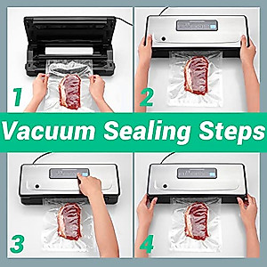 Food Sealer Vacuum Sealer Machine 10-In-1 with Full Starter Kit Built-in Cutter and Bag Storage(Up to 20ft), INKBIRD Moist/Dry/Pulse/Canister/Seal Food Vacuum Sealer Machine with Sealer Bag*5 (8"*11.8") and Bag Roll*1 (11"*118"), Sealing Strip & Foam Gask