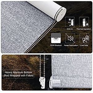 Persilux 100% Blackout Roller Shades Blinds for Windows (25''W x 72''H, Grey) Striped Jacquard Thermal Insulated Fabric UV Protection Privacy Window Blinds for Living Room, Easy to Install