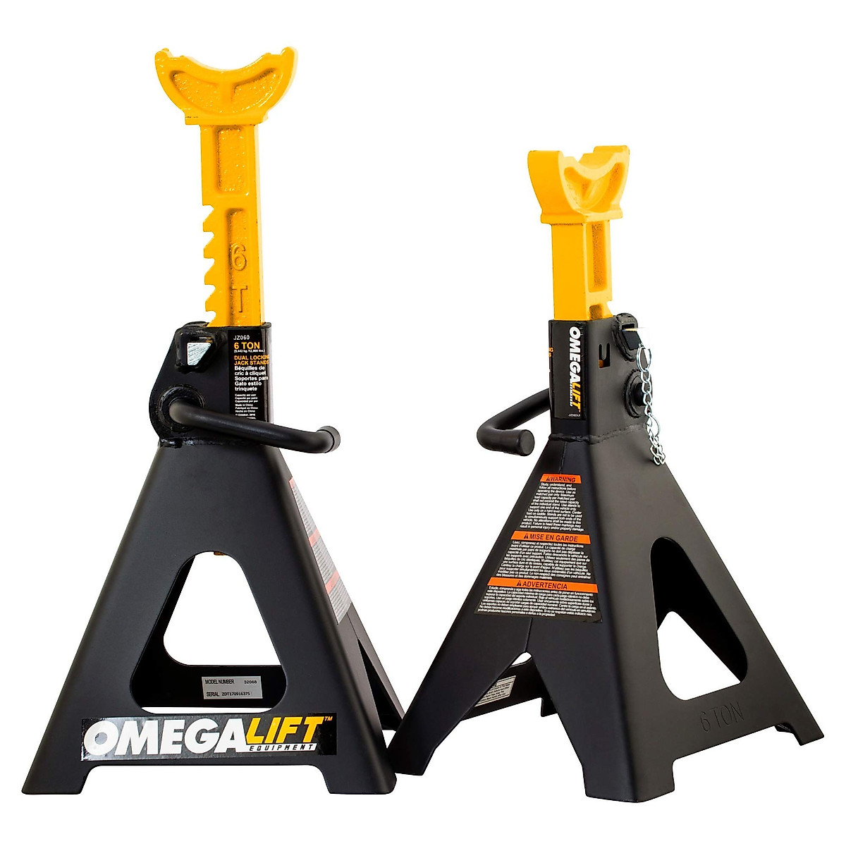 Omega Lift Heavy Duty 6 Ton Jack Stands Pair - Double Locking Pins - Handle Lock and Mobility Pin for Auto Repair Shop with Extra Safety (JZ060)