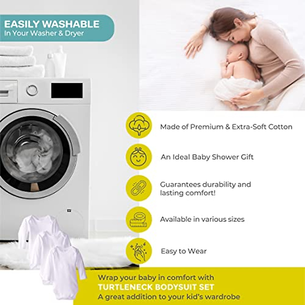 Spasilk Baby 2 Pack Baby Turtleneck T-Neck Long Sleeve Bodysuit