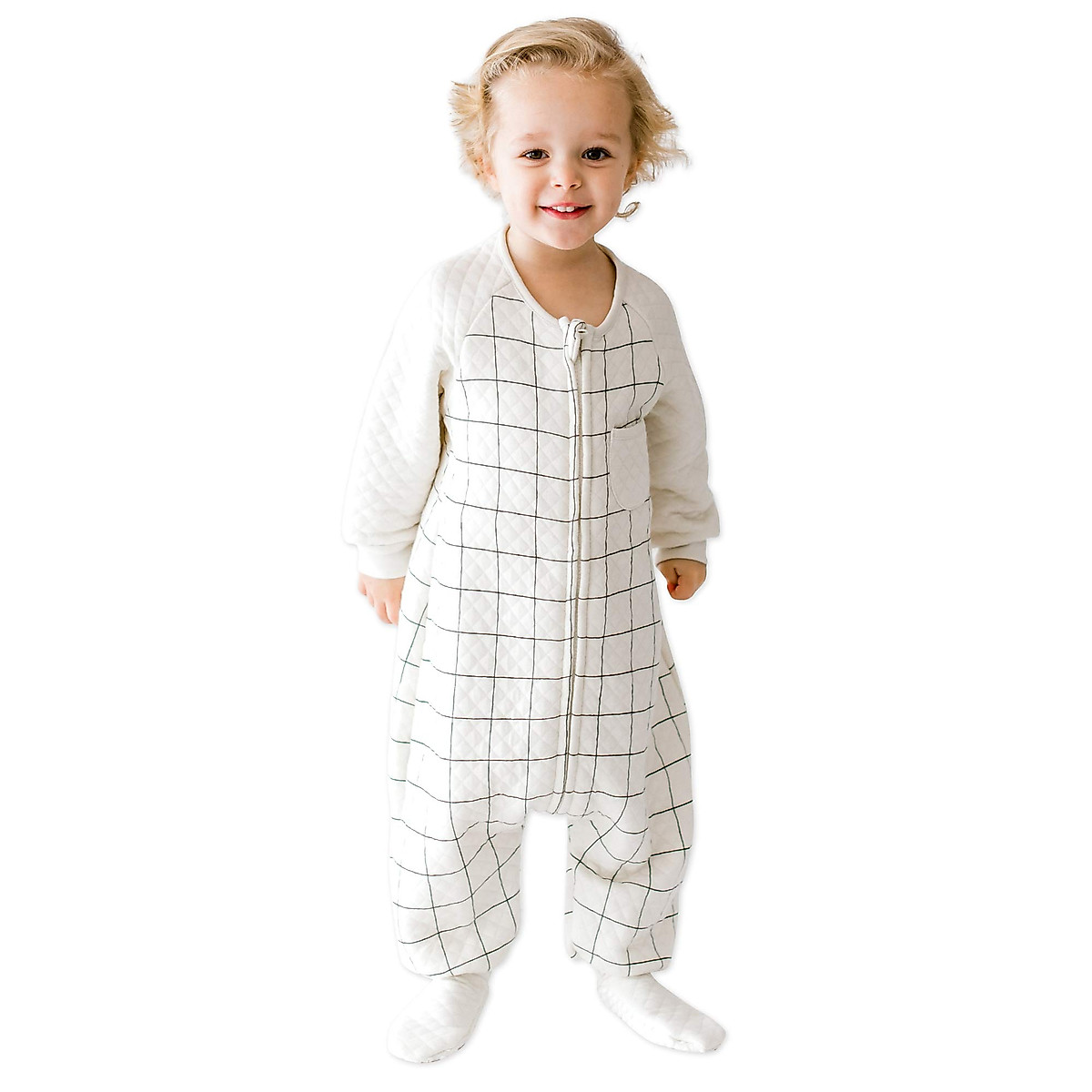 Tealbee Dreamsie: Toddler Sleep Sack with Long Sleeves and Footies 2T-3T - 0.8 TOG Summer Baby Wearable Blanket for Walkers - Rayon made from Bamboo, Organic Cotton Sleep Bag Feet Cover - Checkered