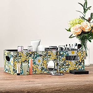 Flowers Leaves Storage Basket Felt Storage Bin Collapsible Felt Storage Cloth Baskets Containers Organizer for Kids Bedroom Magazine