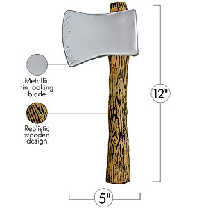 Skeleteen Realistic Hatchet Axe Toy - Wood Look Lumberjack Props Costume Accessories with Fake Tin Blade