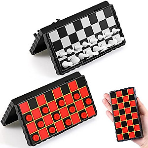 Charniol Magnetic Travel Chess Set Checkers with Portable Folding Chess Board Educational Toys for Family Board Games, 2 Pcs (Stylish Style)