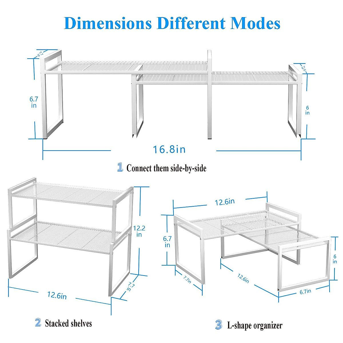 BlisXybion Set of 2 Kitchen Cabinet Organizer Shelf Stackable Sturdy Metal Counter Countertop Pantry Storage Rack
