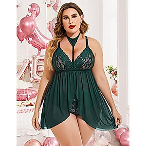 Avidlove Women's Lingerie Lingerie Lace Babydoll Sexy Sleepwear (Dark Green, Large)