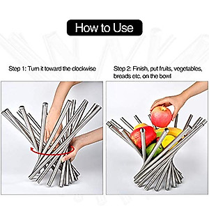 AIFUSI Fruit Bowl for Kitchen Counter, Large Stainless Steel Rotation Fruit Basket Countertop Fruits Stand Holder Creative Home Decor Bread Vegetable Storage Organizer for Living/Dining Room