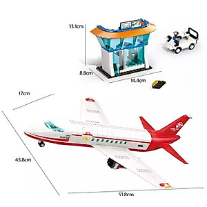 General Jim's White and Red Passenger Airplane 720 Piece Modular Building Block Bricks Toy Playset with Control Tower, Service Vehicle, and Motorcycle for Teens and Adults