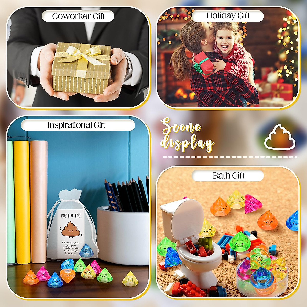 Huwena 60 Sets Inspirational Poop Bulk Emotional Favors Resin Cute Realistic Poop with Funny Card Organza Bag Positive Gift for Christmas Coworker Staff Students Teacher