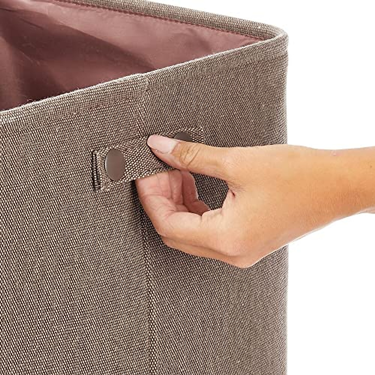 mDesign Soft Cotton Fabric Bathroom Storage Bin with Handles - Organizer for Towels, Toilet Paper Rolls - for Closets, Cabinets, Shelves - Textured Weave, 2 Pack - Espresso Brown