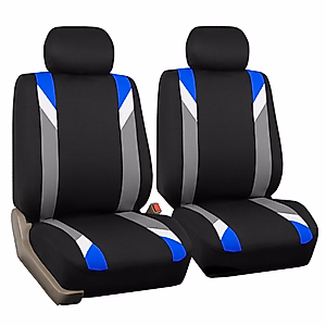 FH Group Front Set Cloth Car Seat Covers for Low Back Car Seats with Removable Headrest, Universal Fit, Airbag Compatible Seat Cover for SUV, Sedan, Van Blue