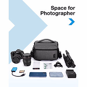 BAGSMART Camera Bag, Small Camera Case with Tripod Holder, Compact Camera Shoulder Bags for DSLR/SLR/Mirrorless Cameras, Waterproof Crossbody Camera Bag Women Men, Grey