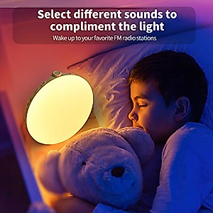 Exlush 2023 New Wake Up Light Sunrise Alarm Clock, Aurora Light for Kids, Heavy Sleepers,Sunrise Simulation, Sleep Aid, Dual Alarms, FM Radio, Snooze, Nightlight, Daylight, Natural Sounds