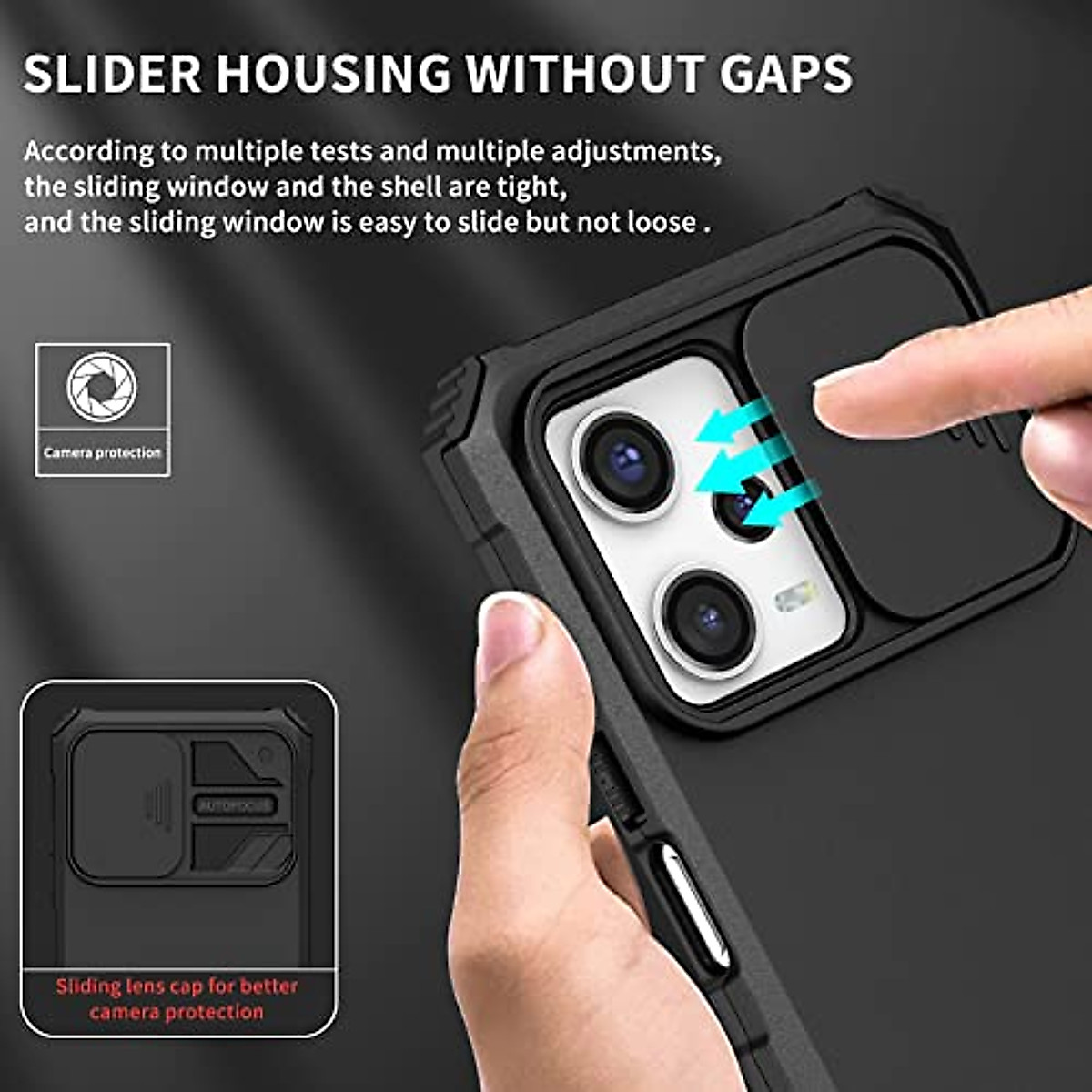 YOUULAR Case Compatible with Xiaomi Redmi Note 12 Pro 5G/Xiaomi Poco X5 Pro 5G Dimensional Bracket Sliding Window Mobile Phone Case Shockproof Protective Phone Cover Poco X5 Pro Military Cases Black