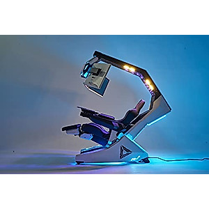 Imperatorworks R1 Pro White Computer Workstation with Massage PU Racing Gaming Chair and Speakers and Support 3 Monitors Zero Gravity Cockpit