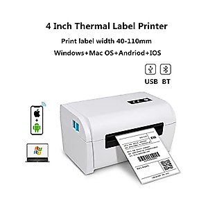 with U Disk (Driver.Software, Video are in U Disk) Label Maker Printer Thermal Barcode Shipping Printer Bluetooth and USB 110mm 4X6 Shipping Sticker Label Printer 4 inch (USB+Bluetooth Port)
