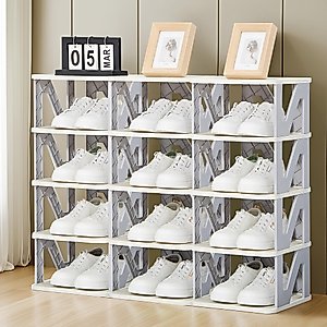 VECELO Foldable Plastic Shoes Rack Storage Organizer for Entryway, Hallway, Closet, Small Space, Gray