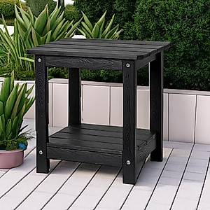 ONBRILL Adirondack Outdoor Side Table, Patio End Table with Storage, HDPS Weather Resistant for Patio, Pool, Porch, Garden, Black