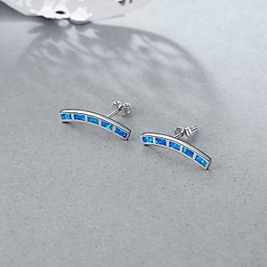 WINNICACA Ear Crawler Climber Earrings Sterling Silver Created Blue Fire Opal Slender Small Bar Stud Earrings Gifts for Women