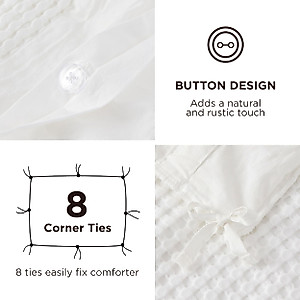 Bedsure Waffle Duvet Cover King - Moisture-Wicking Cotton Blend Rayon Derived from Bamboo Duvet Cover for Hot Sleepers, Cooling Bedding Set with a Vintage Charm, 3 Pieces (Coconut White, 104"x90")