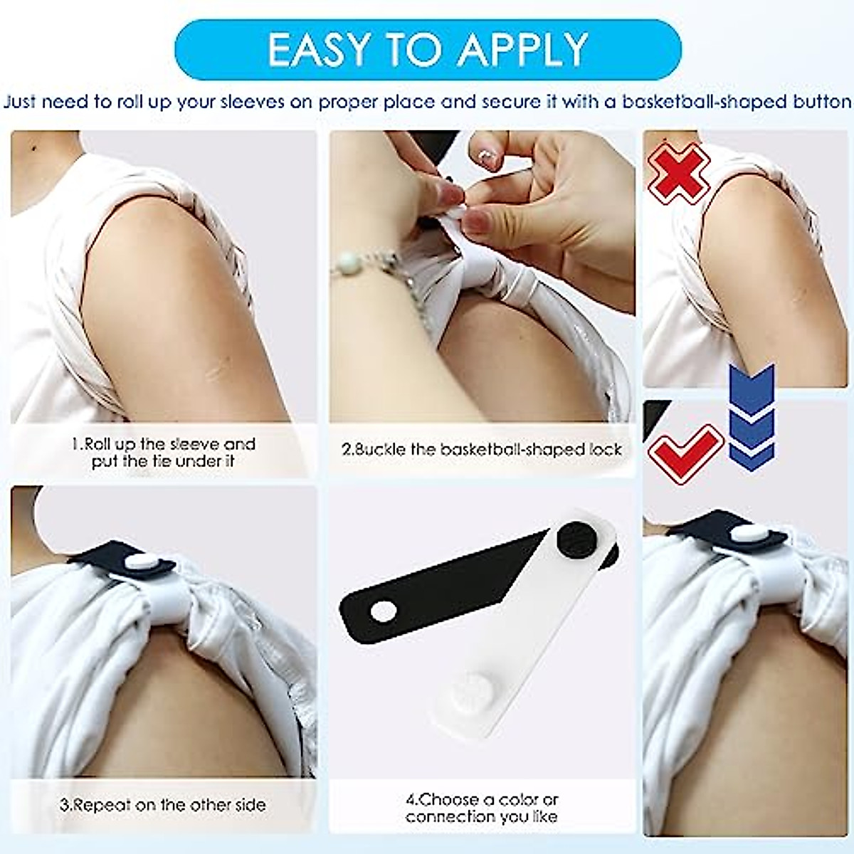 XMJY 2 Pairs Jersey Sleeve Bands - Boys Girls Silicone Sleeve Straps for Shirts, Perfect Sleeve Holders for Sports Activities (Black+White)