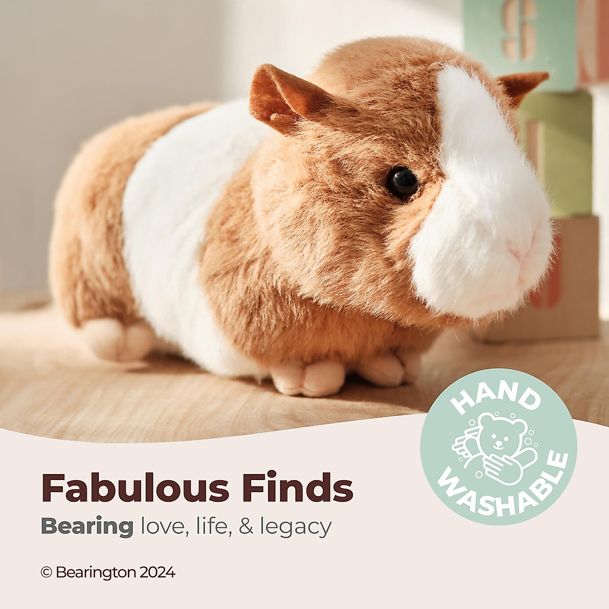 Bearington Ginny Plush Guinea Pig Stuffed Animal, 8 inch