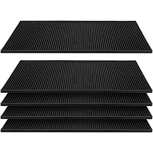 FUNSUEI 5 Pack 12 x 18 Inches Bar Service Mat, Silicone Bar Mats, 1cm Thick Heavy Duty Bar Mat PVC Dish Drying Mat Bartender Countertop Accessories for Cocktails, Coffee, Drink Spills, Black