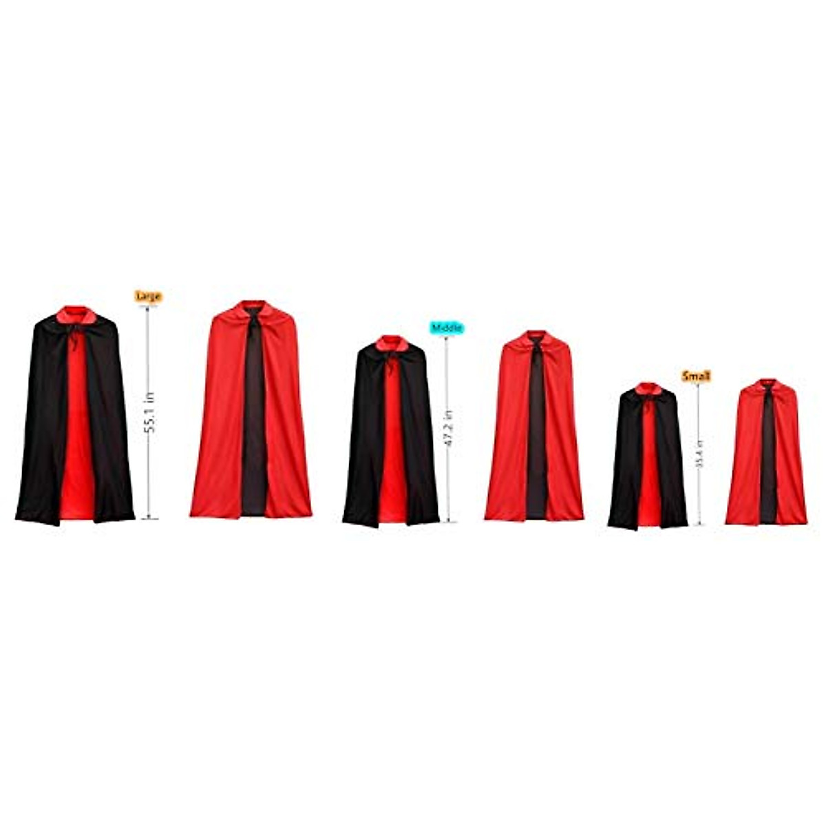 ZsSmddx Unisex Cosplay Christmas Halloween Witch Party Reversible Hooded Vampires Cape Cloak（Dual-Layer,Black and red ） (S, Stand Collar)