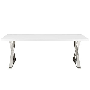 Modway Sector Modern Dining Table with Stainless Steel Metal X-Base in White Silver